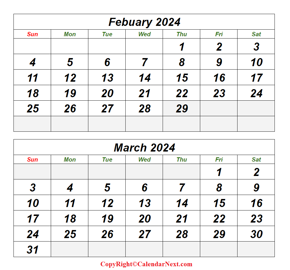February March 2024 Printable Calendar Calendar Next