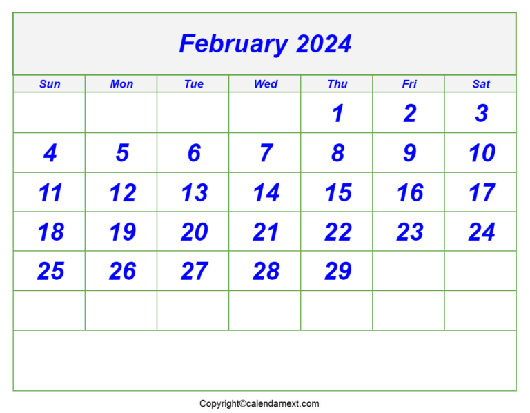 Free Printable February 2024 Calendar Template With Holidays