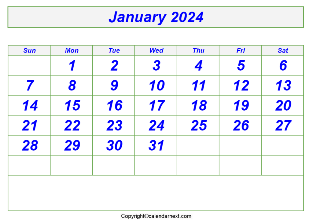 Free Printable January 2024 Calendar Template With Holidays