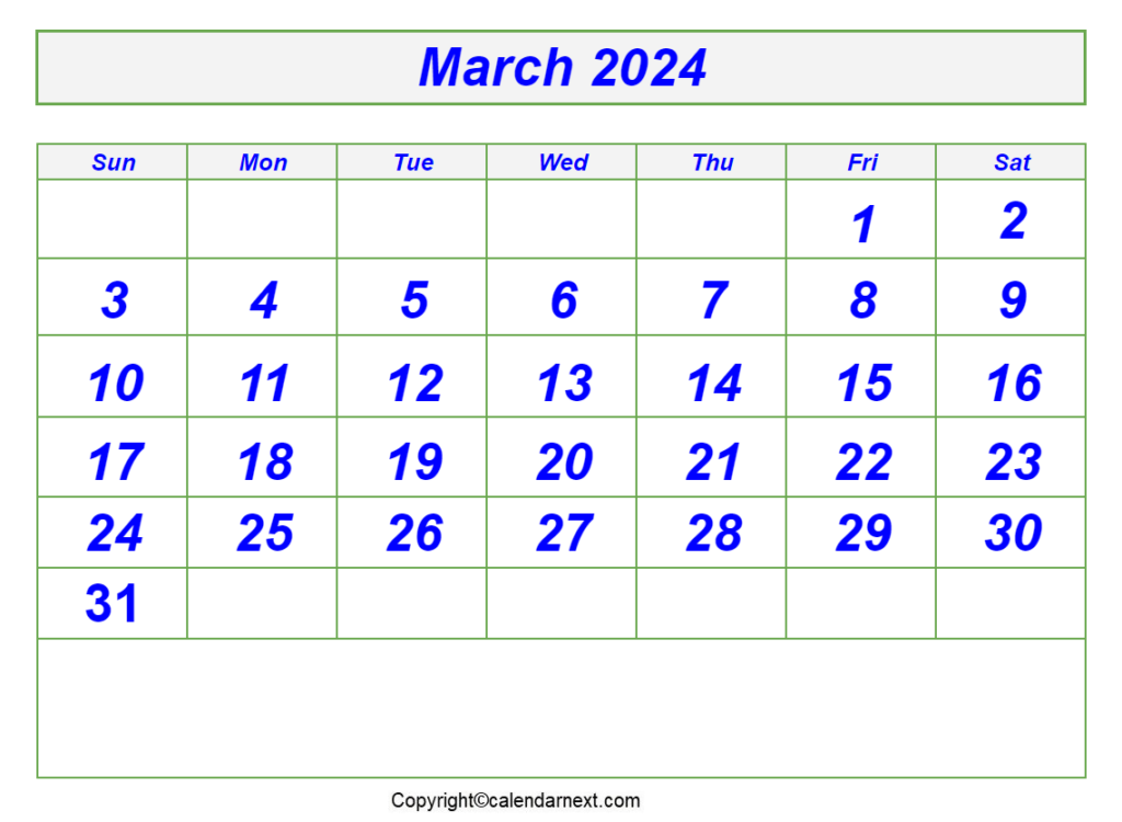 Free Printable March 2024 Calendar Template With Holidays