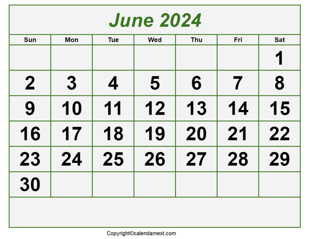 Printable Free June 2024 Calendar With Holidays & Notes