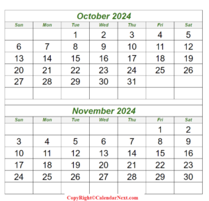 October November 2024 Calendar With Holidays | Calendar Next