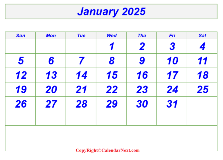 Free Printable January 2025 Calendar Template With Holidays