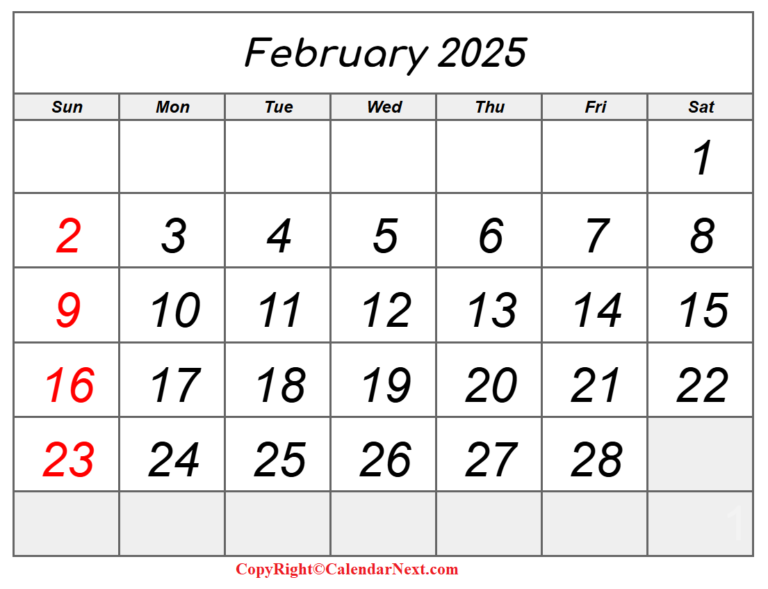 Free Printable February 2025 Calendar Template With Holidays
