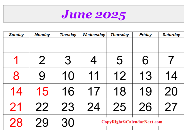 Printable Free June 2025 Calendar With Holidays & Notes