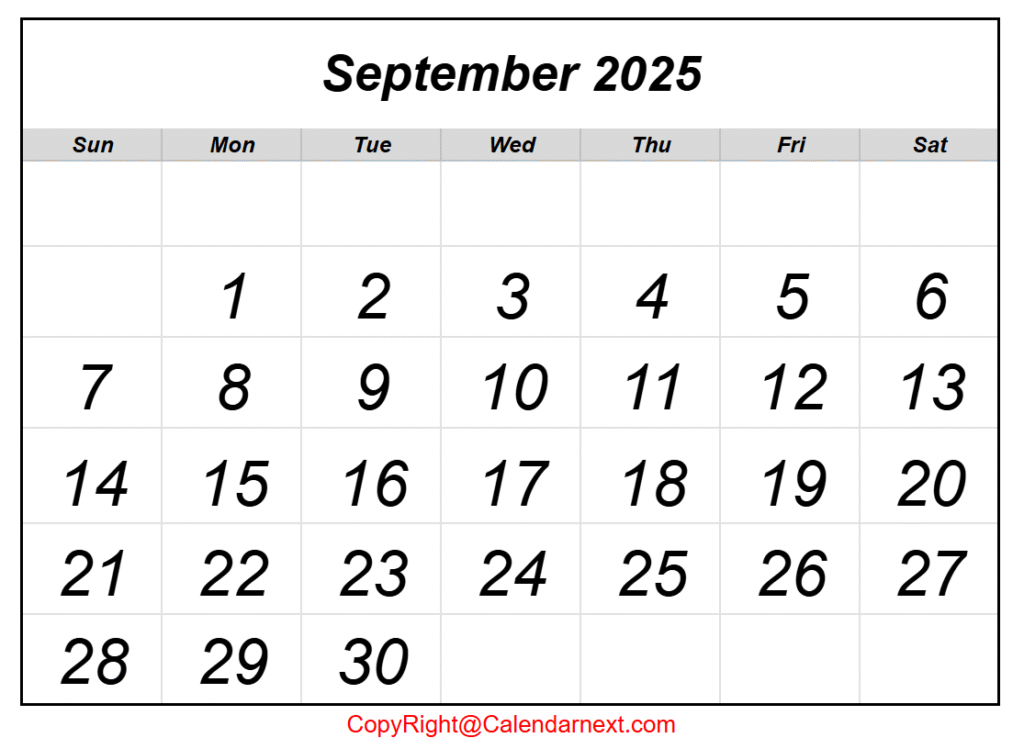 September 2025 Calendar Printable | Calendar Next