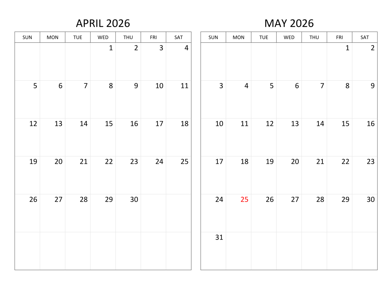 April May 2026 Calendar | Calendar Next