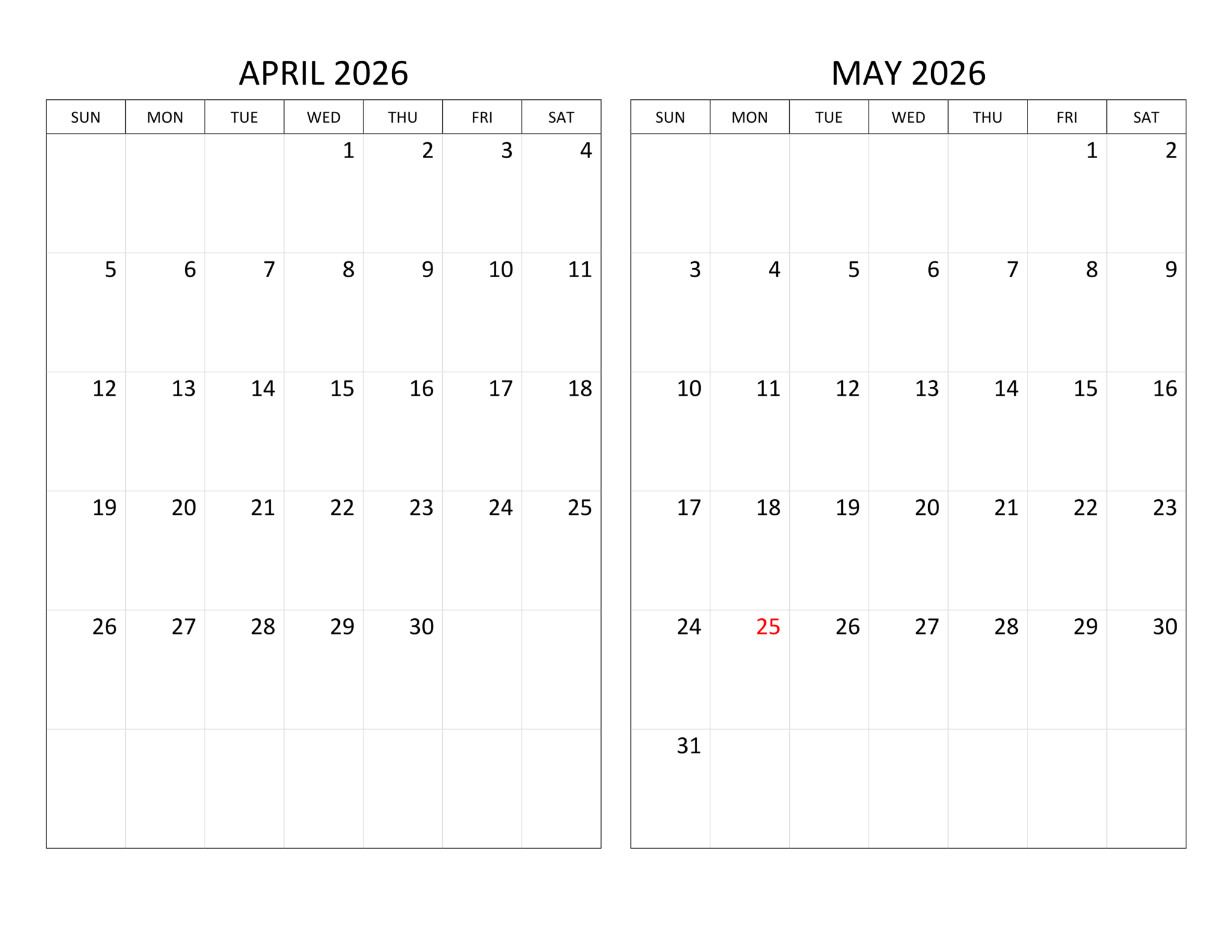 April & May 2026 Printable Calendar | Calendar Next