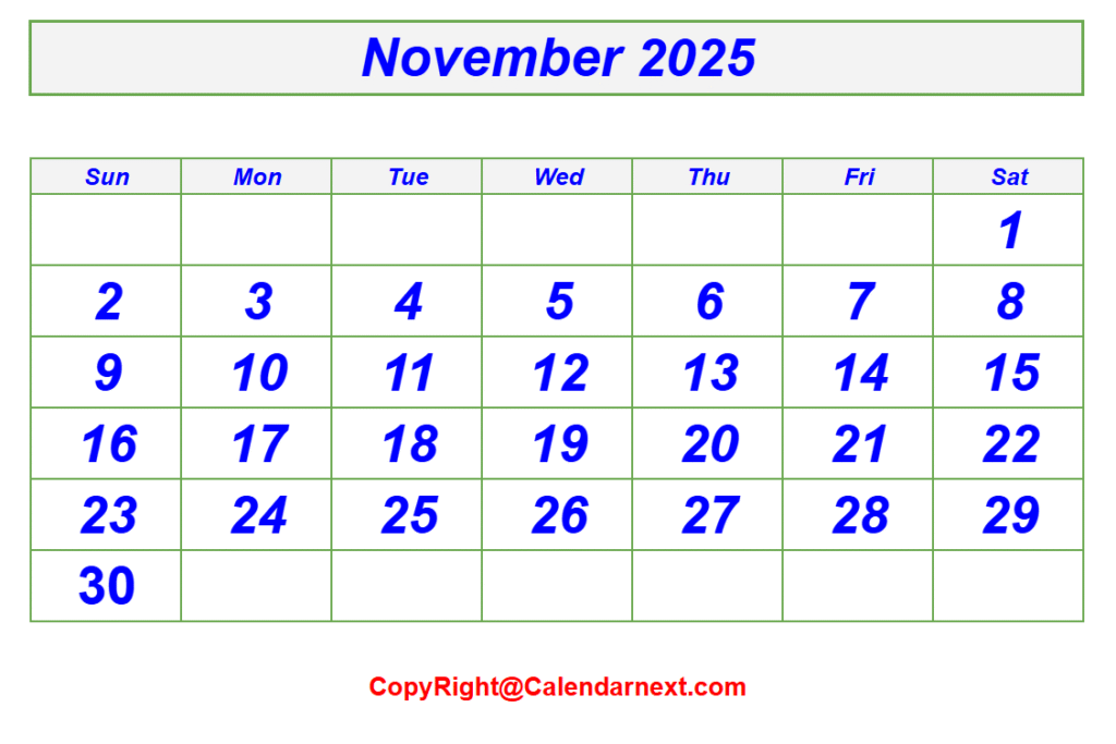 Printable November 2025 Calendar With Holidays & Ediatble