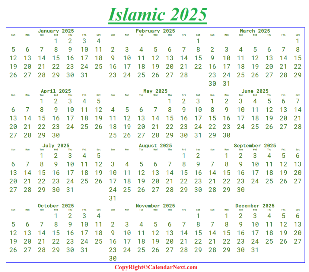 Islamic 2025 Calendar | Calendar Next