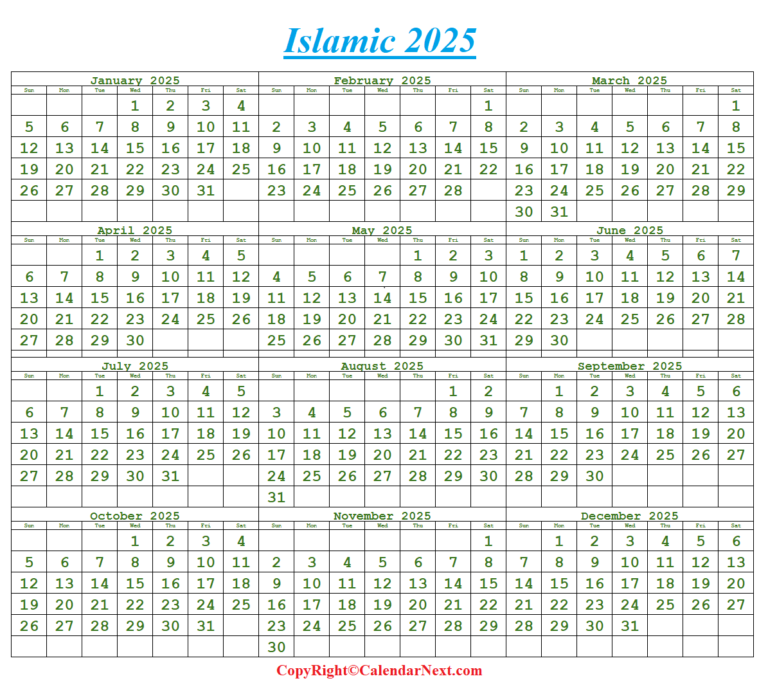 Free Printable Hijri Islamic 2025-26 Calendar (1446-47)