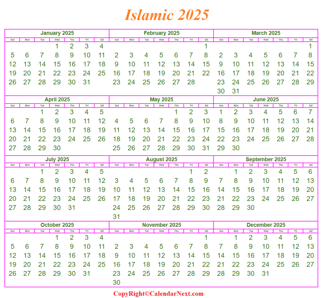 Free Printable Hijri Islamic 2025-26 Calendar (1446-47)