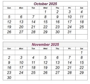 Printable Free October & November 2025 Calendar Templates