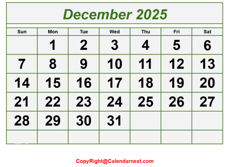 Printable December 2025 Calendar With Holidays & PDF