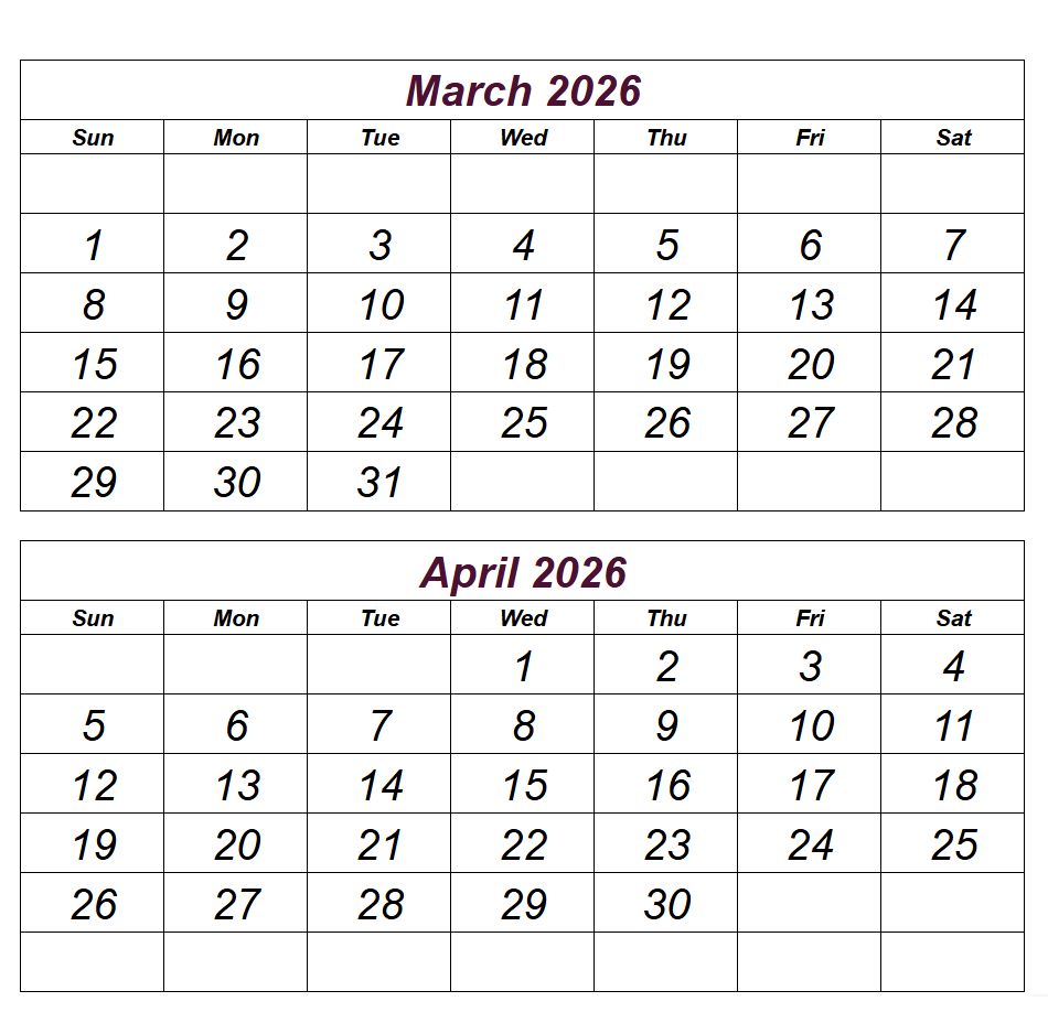March & April 2026 Printable Calendar | Calendar Next
